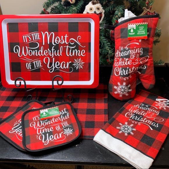 Dining | 5pc Farmhouse Buffalo Plaid Christmas Kitchen Set | Poshmark